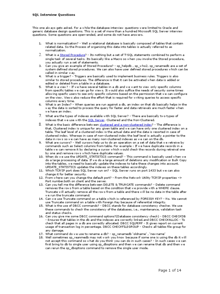 Stored Procedure: SQL Interview Questions | PDF | Business