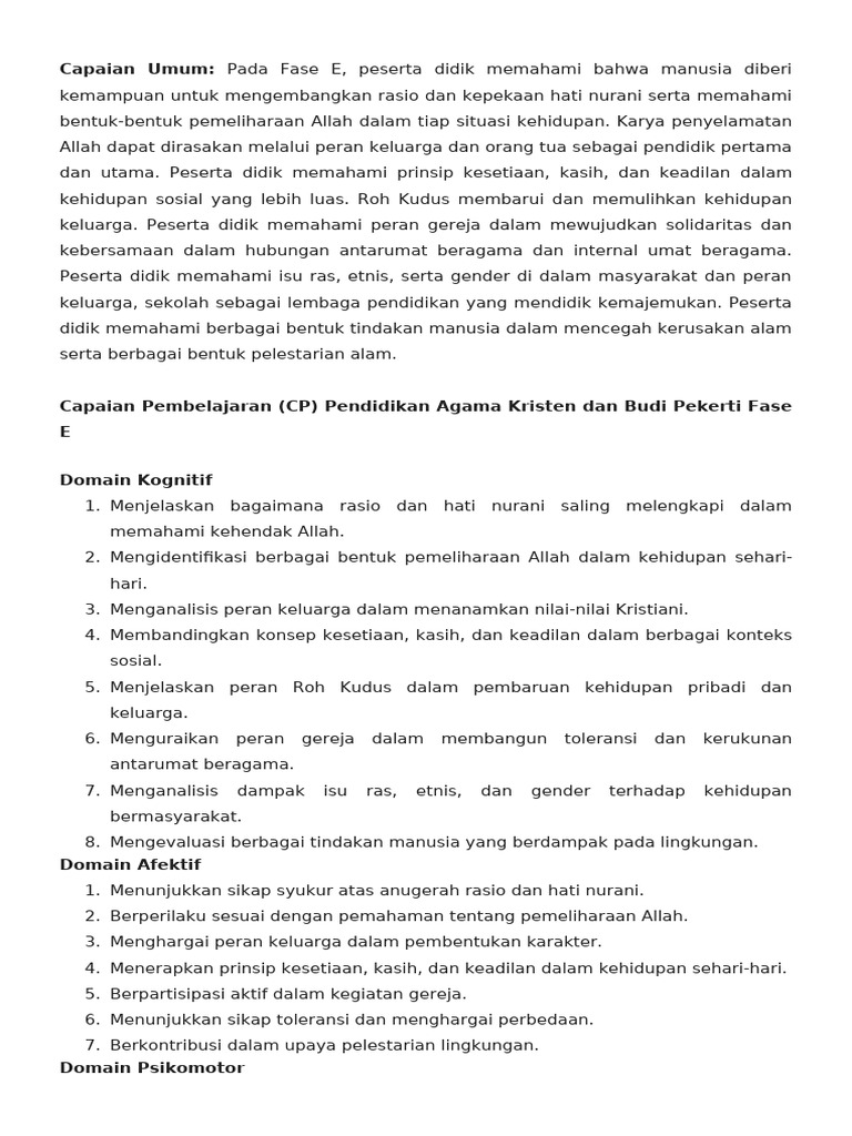 Capaian Umum PAK Kumer Fase E | PDF