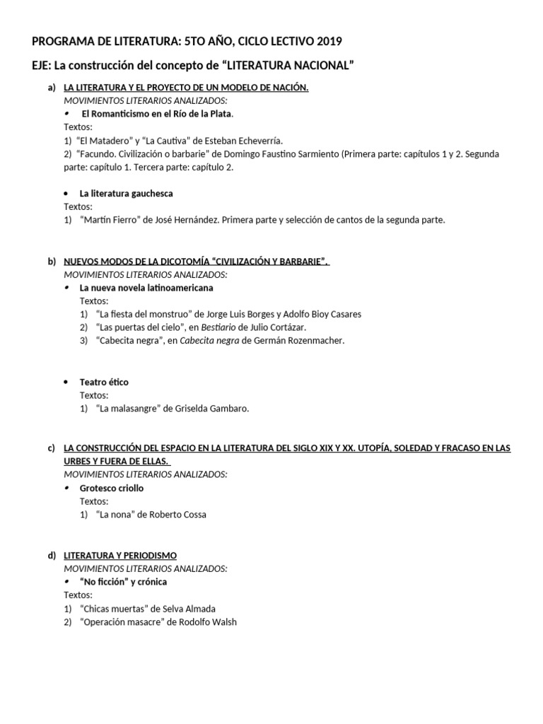 Programa Literatura 5to | PDF