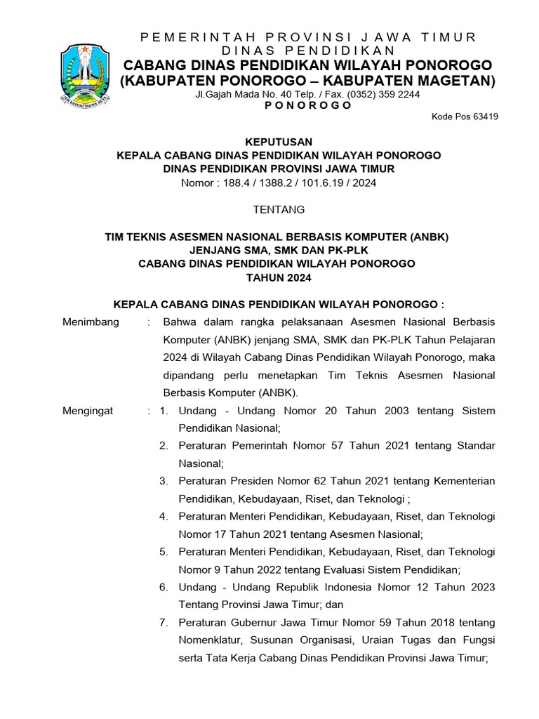 SK Tim Teknis Anbk 2024 | PDF