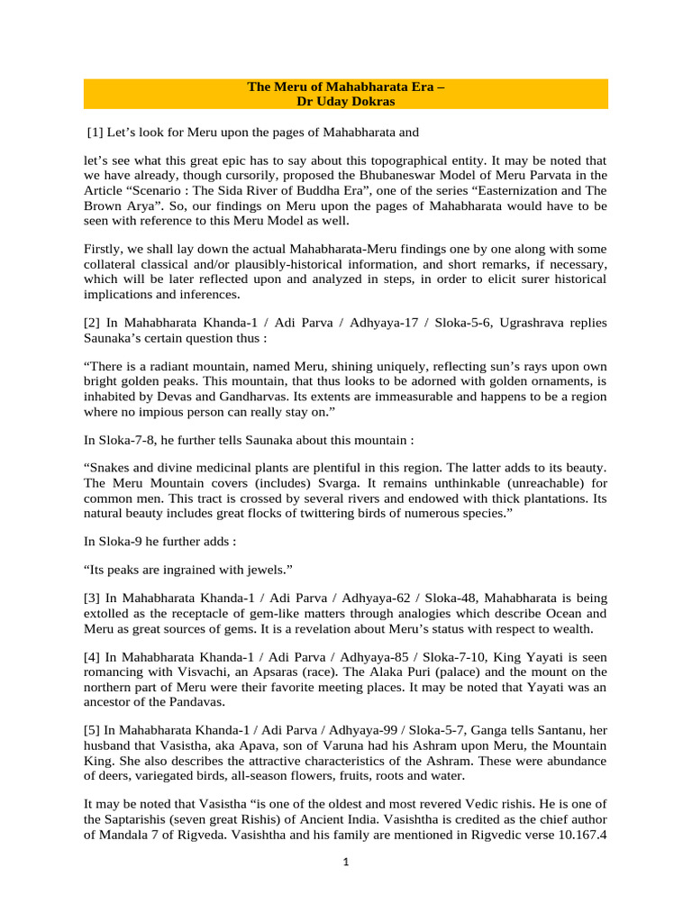Meru Mountain in Mahabharata Context | PDF | Hindu Mythology