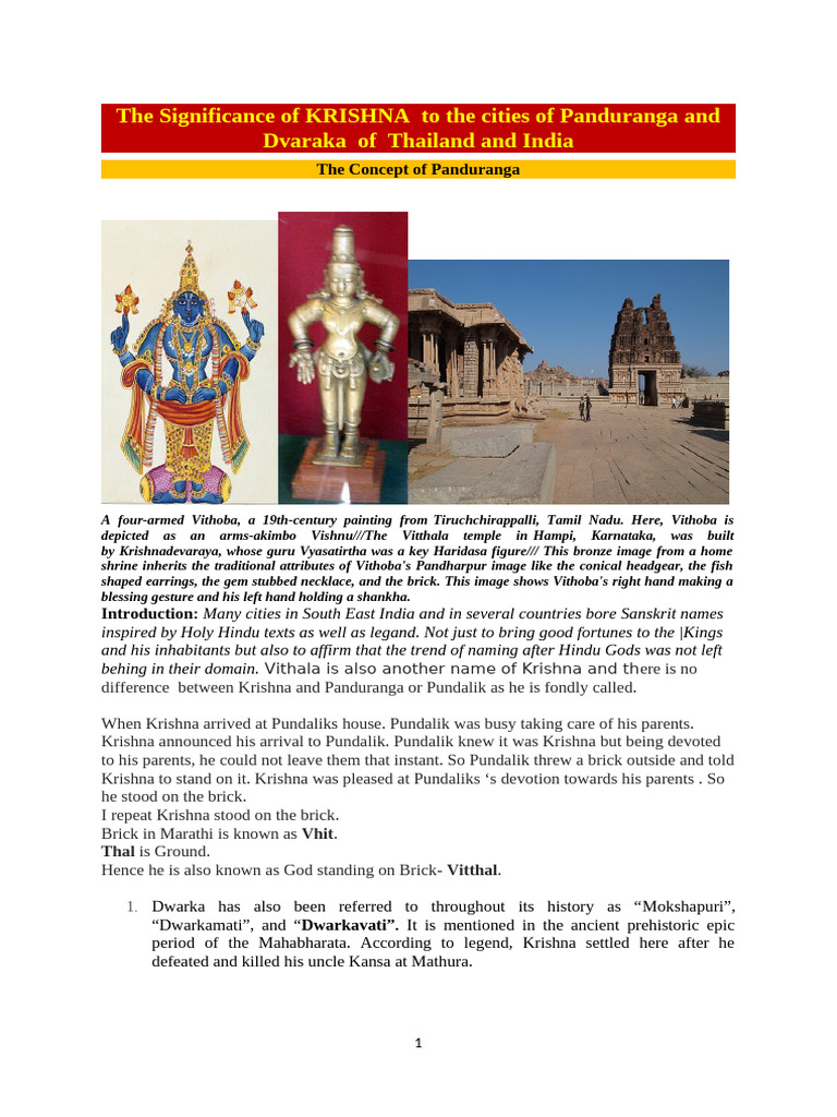 The Significance of KRISHNA To The Cities of Panduranga and Dvaraka of ...