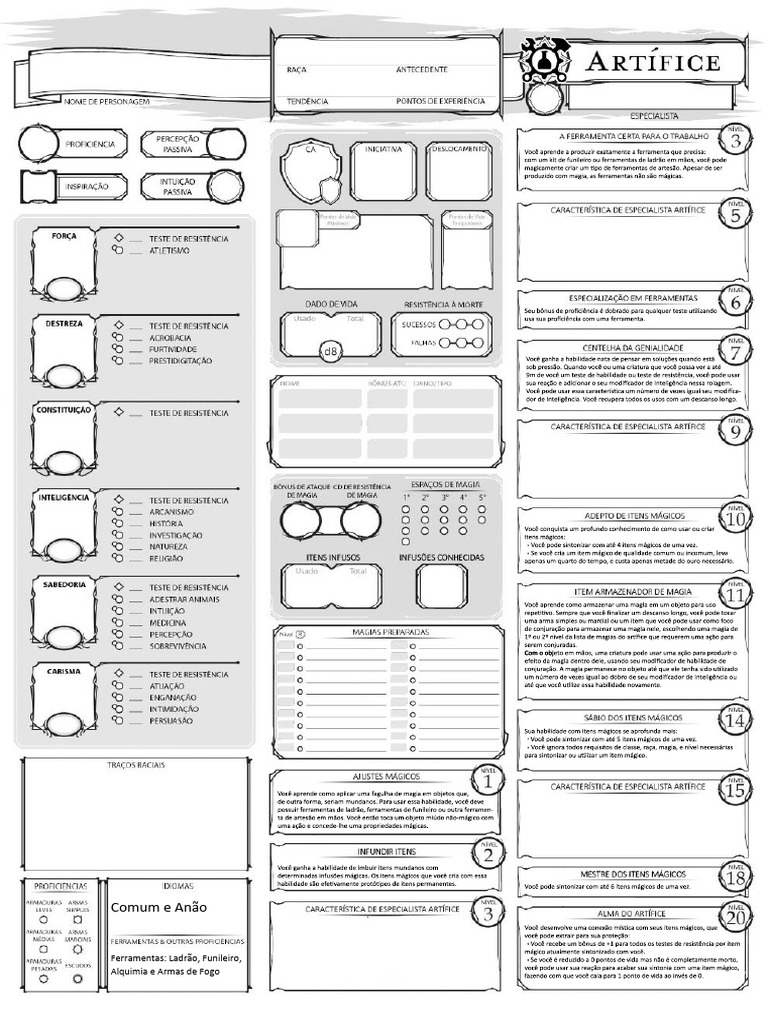 Toaz - Info DND 5e Ficha Artifice Editavel PR | PDF