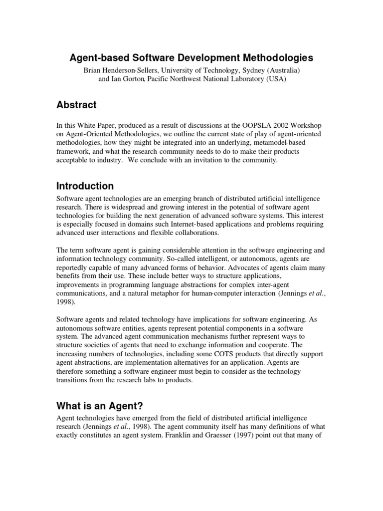 Agent-Based Software Development Methodologies | Download Free PDF | Object Oriented Programming ...