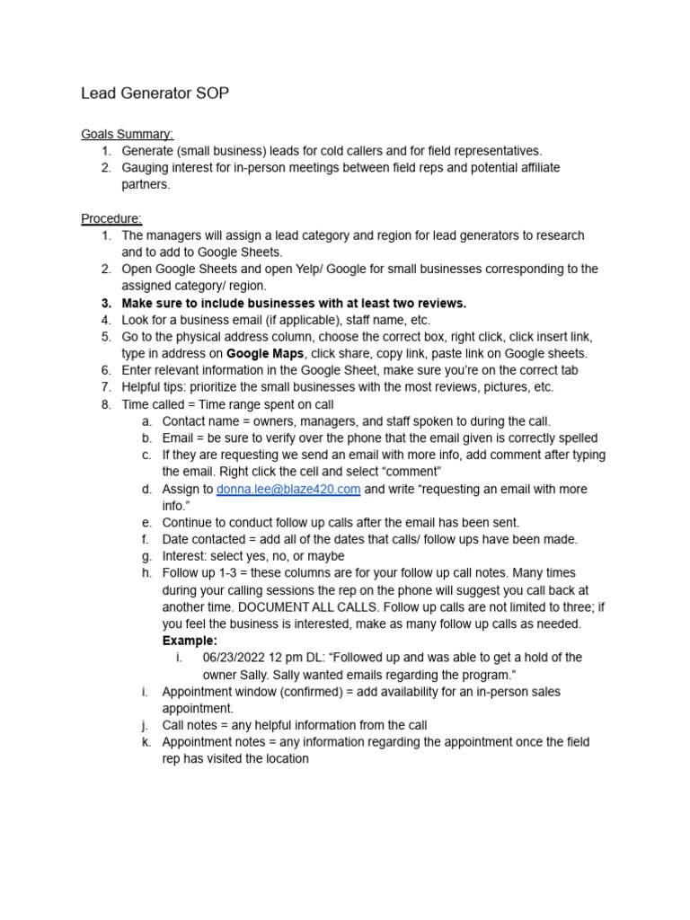 Lead Generator SOP | PDF