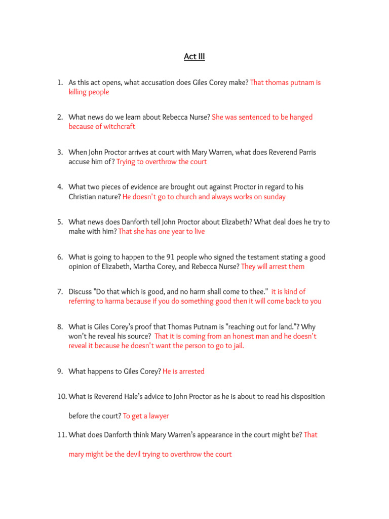 Sam Heffner - Act III Reading Questions | PDF