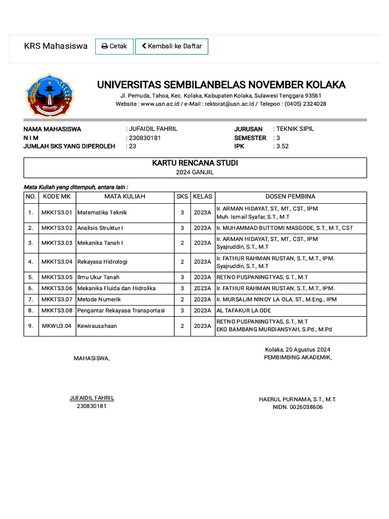 KRS Mahasiswa | PDF