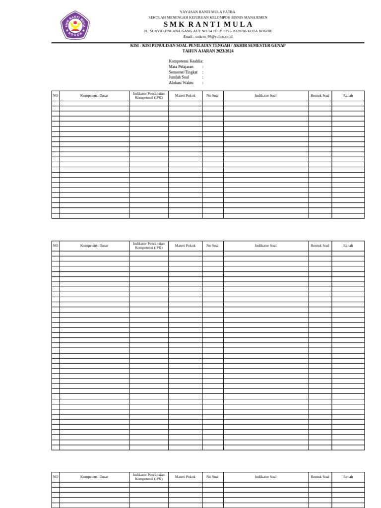 Format Kisi-kisi (2) | PDF