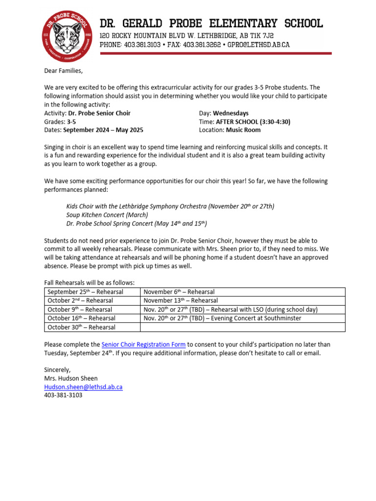Senior Choir Letter - 2024-2025 | PDF