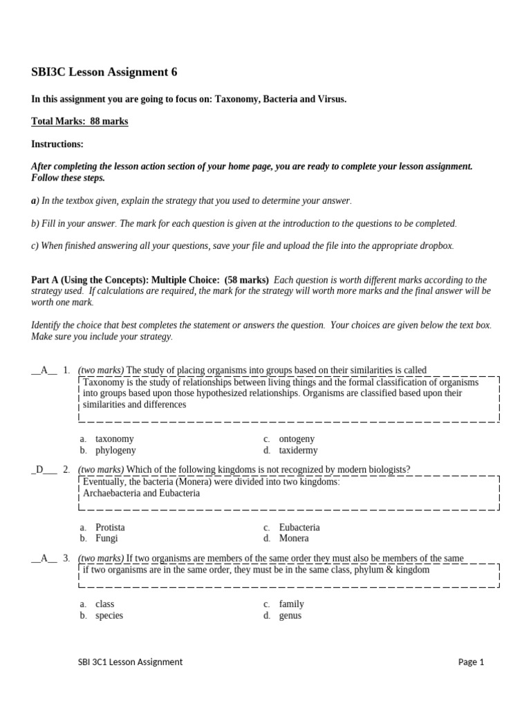 SBI3C Lesson Assignment 6 | PDF