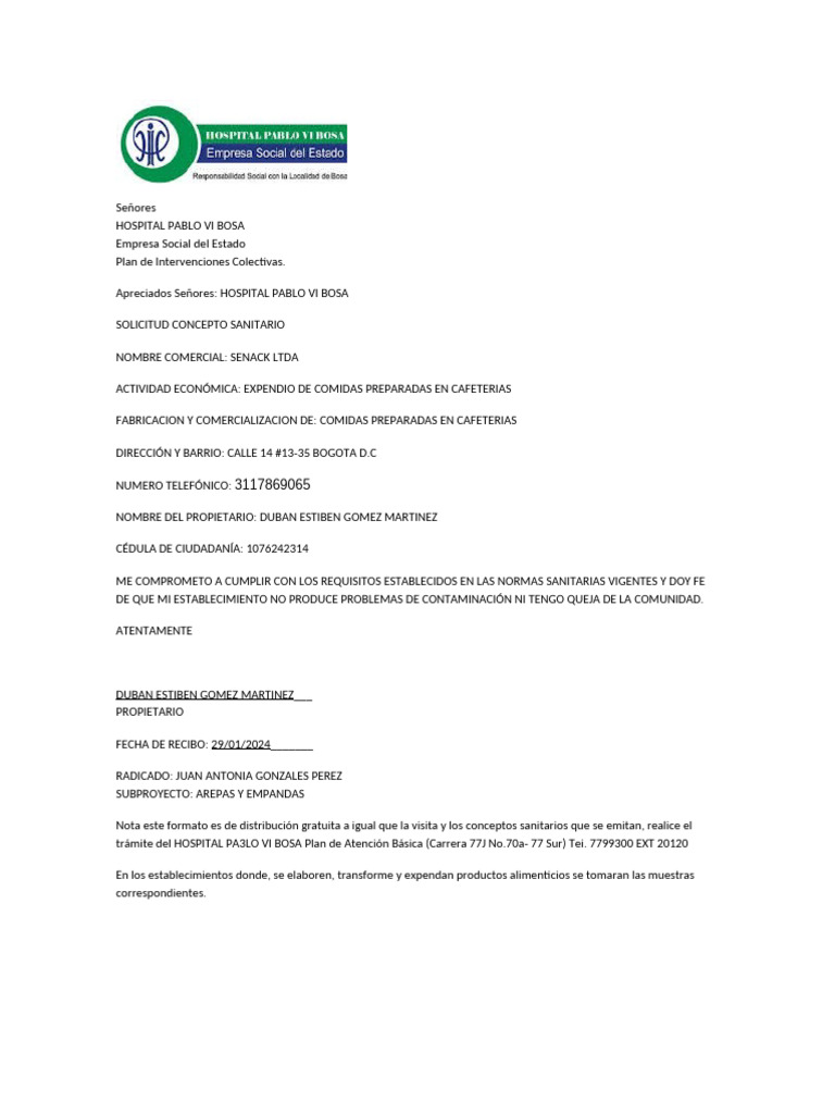 licencias sanitarias SENACK | PDF