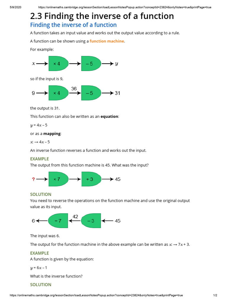 Inverse Function Calculation Guide | PDF | Function (Mathematics ...