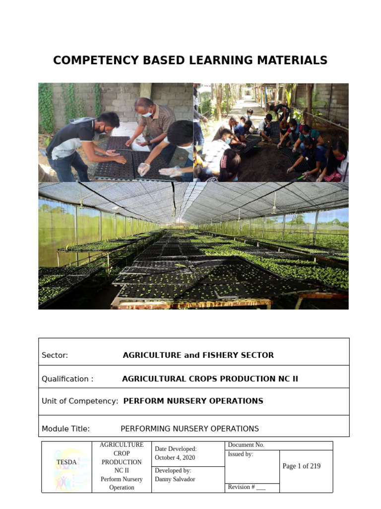 CBLM Perform Nursery Operations3 | PDF