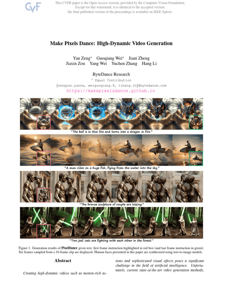 Zeng Make Pixels Dance High-Dynamic Video Generation CVPR 2024 Paper | PDF