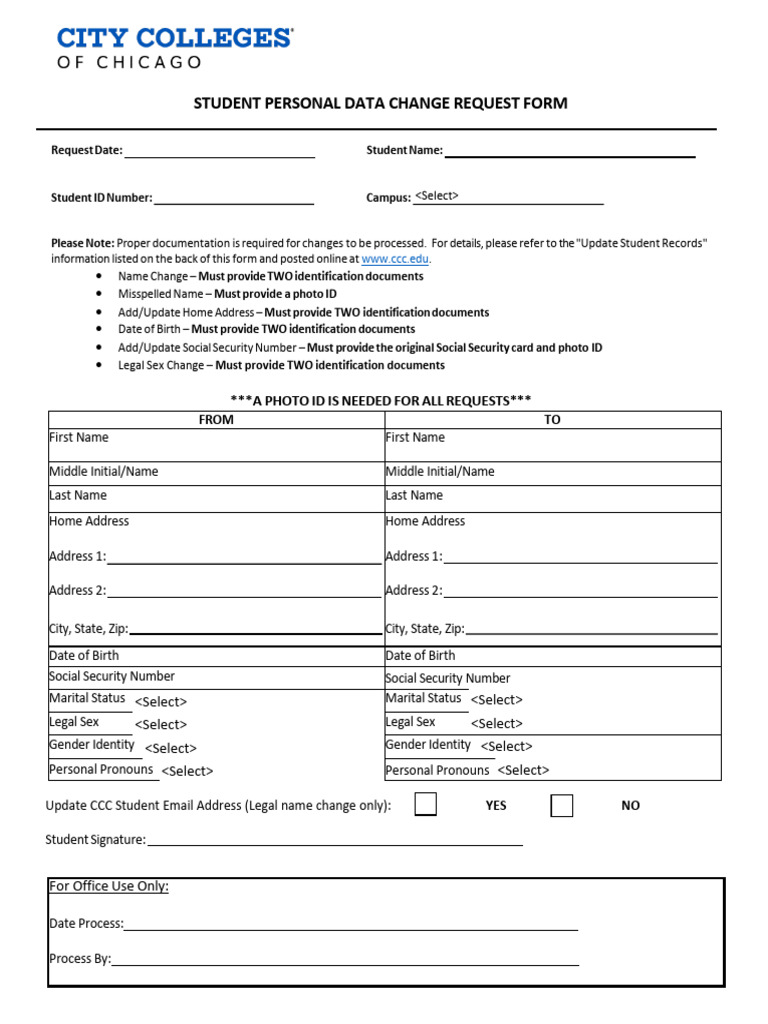 Departments Documents Student Personal Data Change Request Form | PDF
