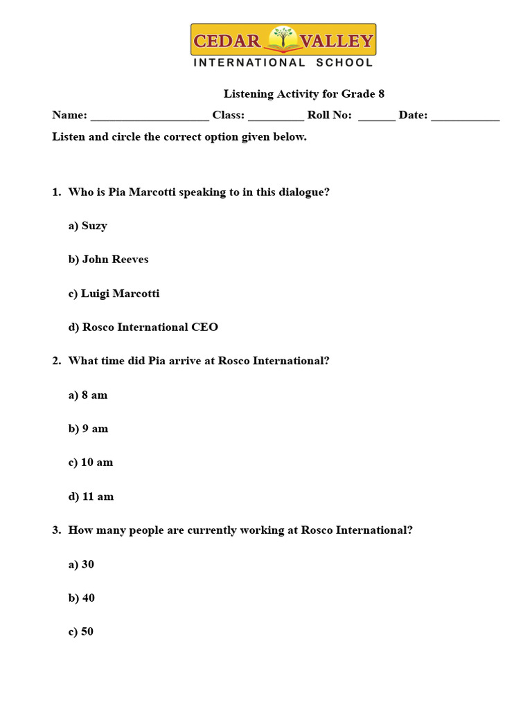 Grade 8 Listening Activity | PDF | Games & Activities