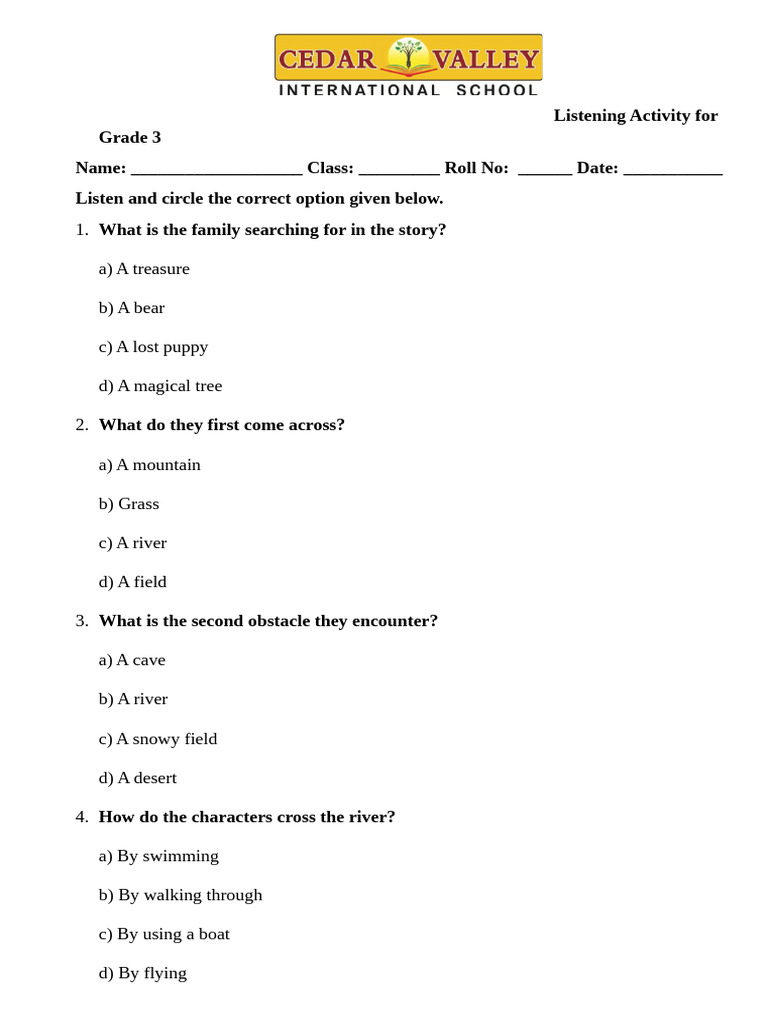 Grade 3 Listening Activity Worksheet | PDF | Home & Garden | Young Adult