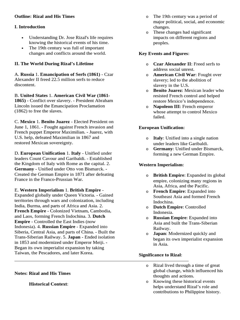 RIZAL IN HIS TIME Outline | PDF