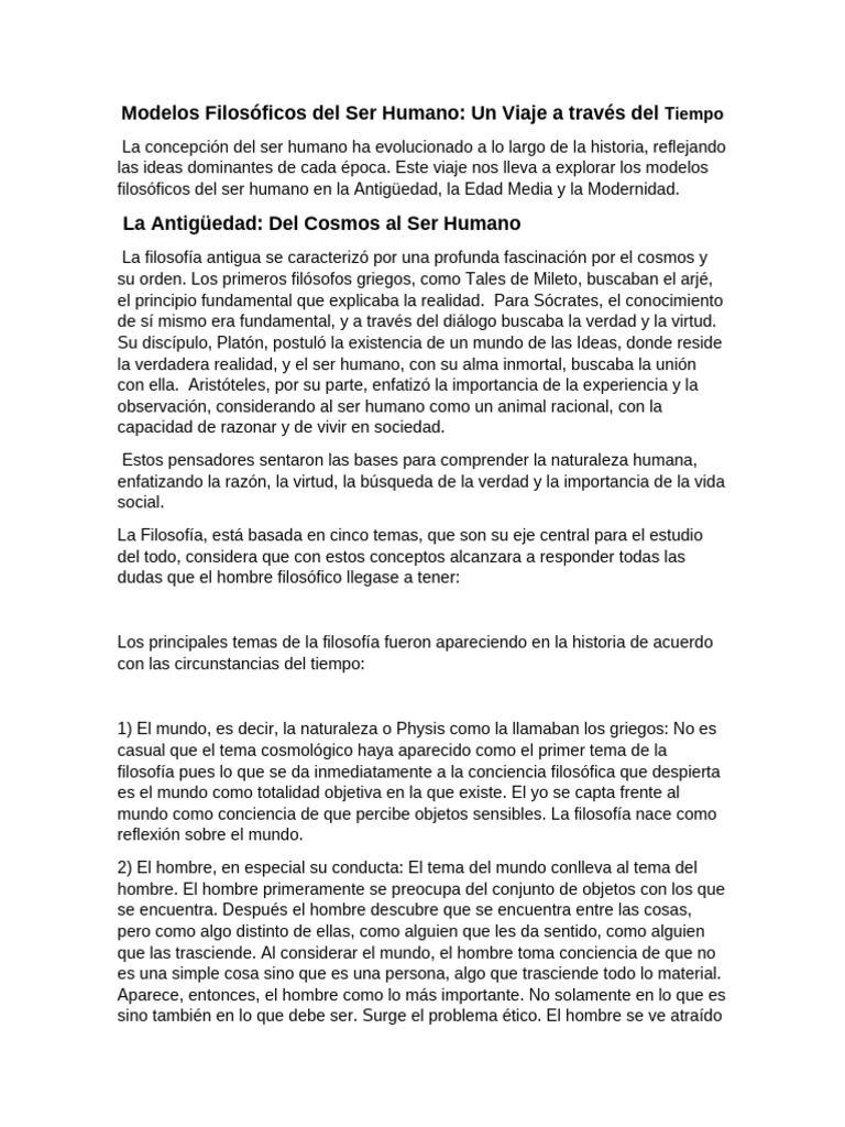 Modelos Filosóficos Del Ser Humano | PDF