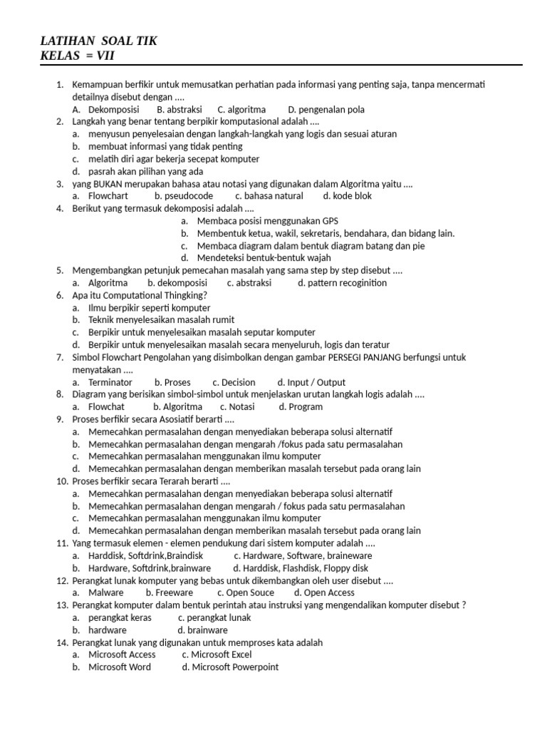 Latihan Soal Tik Kls 7 Part 1 | PDF