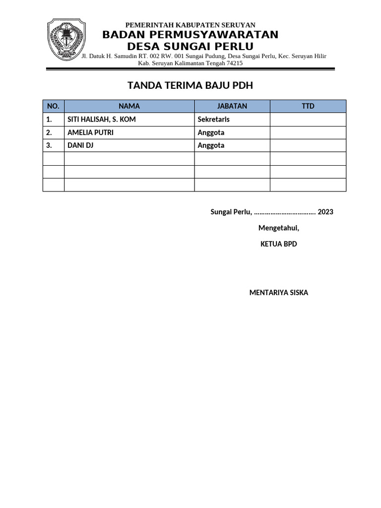 Tanda Terima Baju PDH | PDF