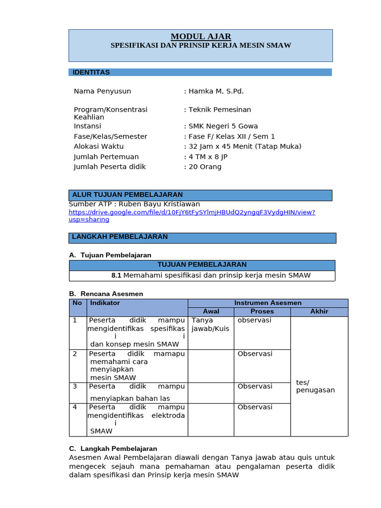 Modul Ajar Dasar-Dasar Teknik Pengelasan | PDF