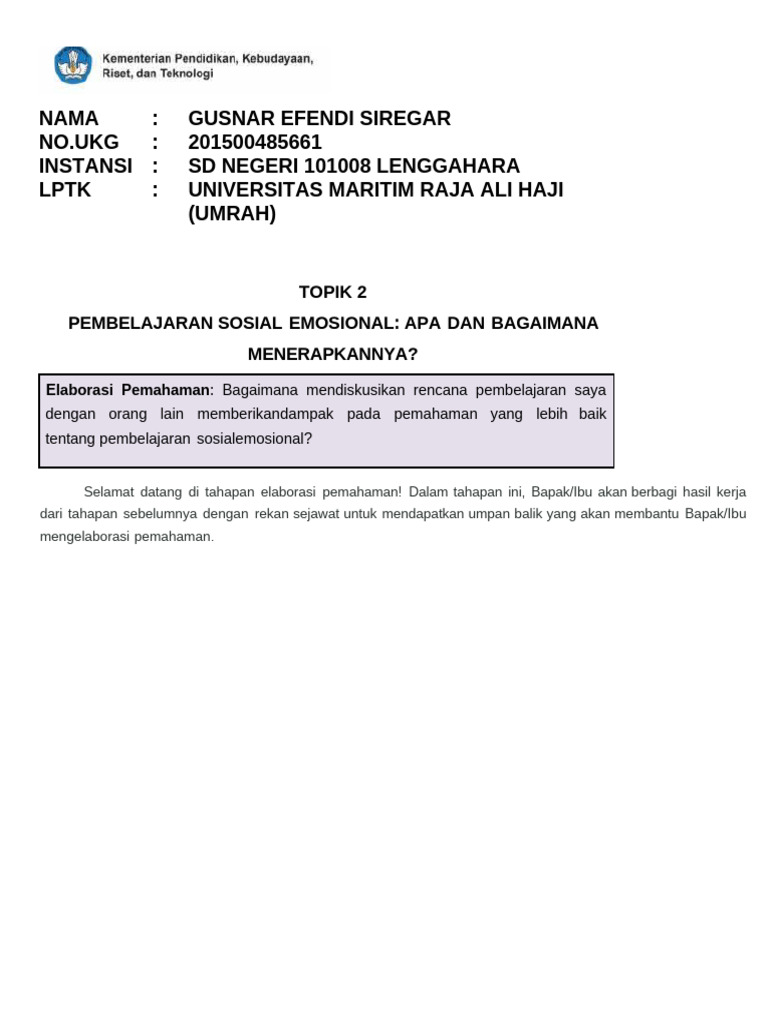 PSE Topik 2 Elaborasi Pemahaman | PDF | Karier & Perkembangan