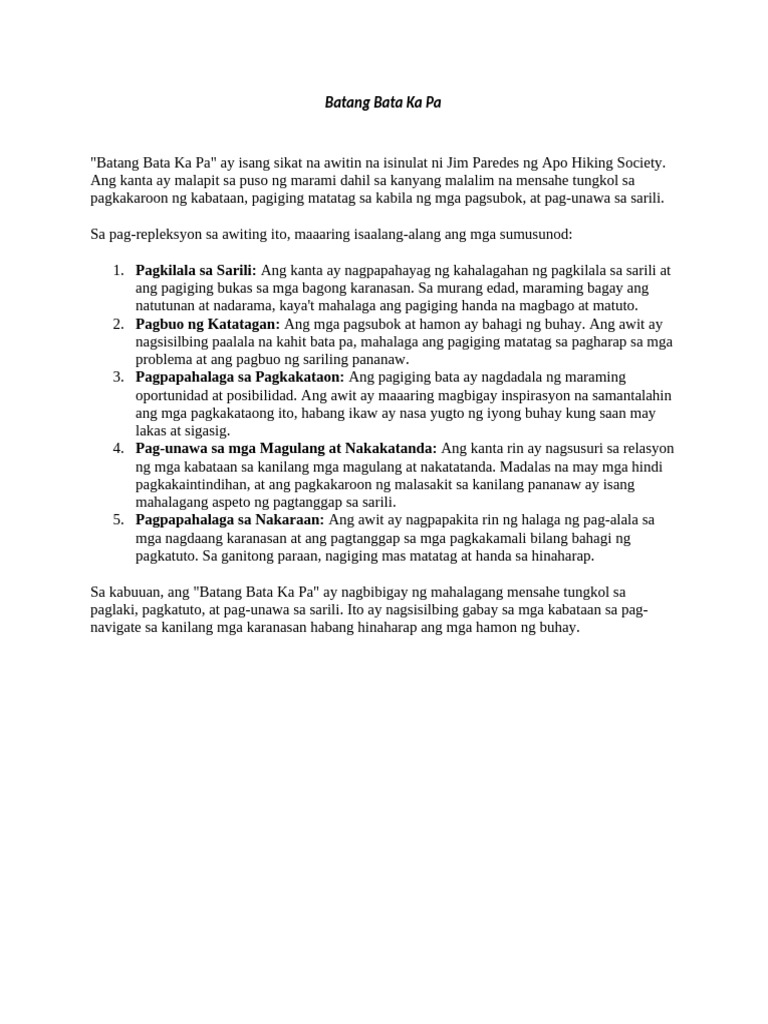 Batang Bata Ka Pa Refleksiyon | PDF