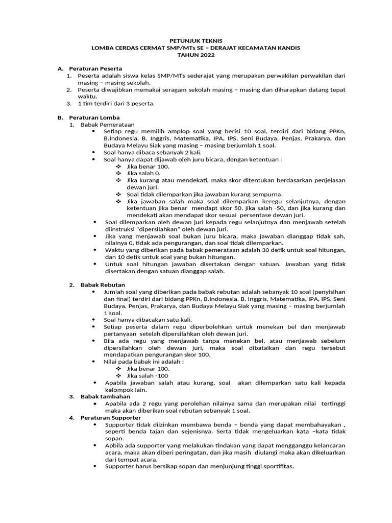 Petunjuk Teknis CC SMP 2022 | PDF