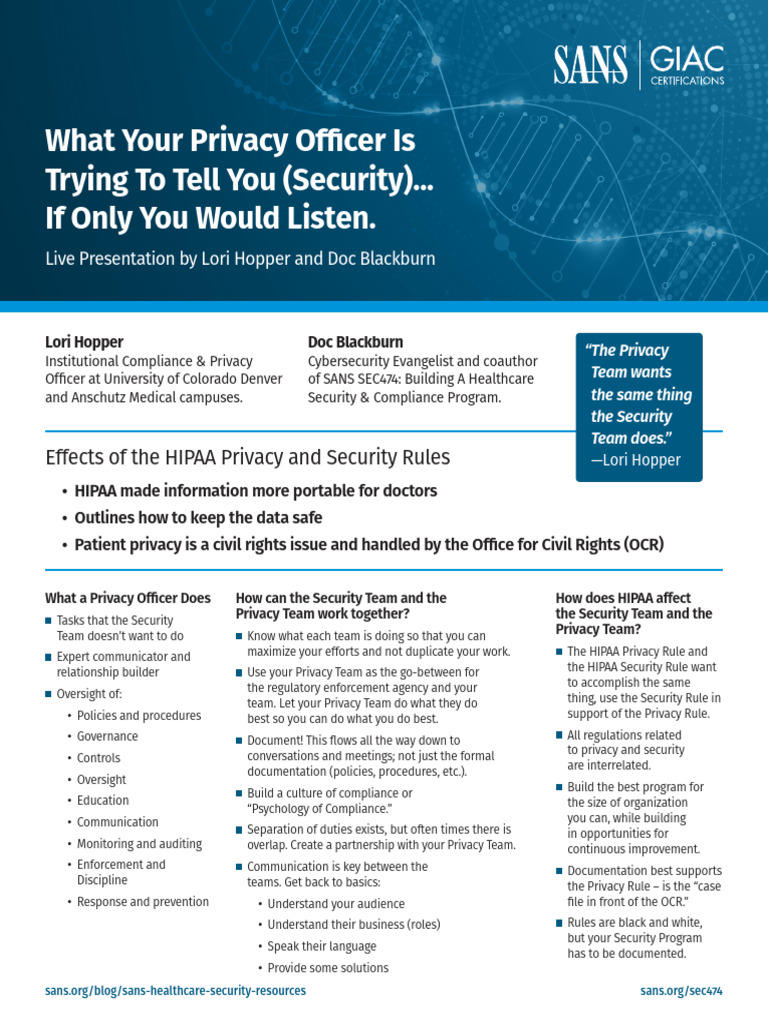 Flyer-DocBlackburn-SANS-HIPAA-Privacy | PDF