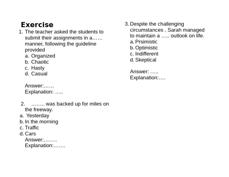 Exercise Sentence Completion | PDF Exercise Sentence Completion | PDF