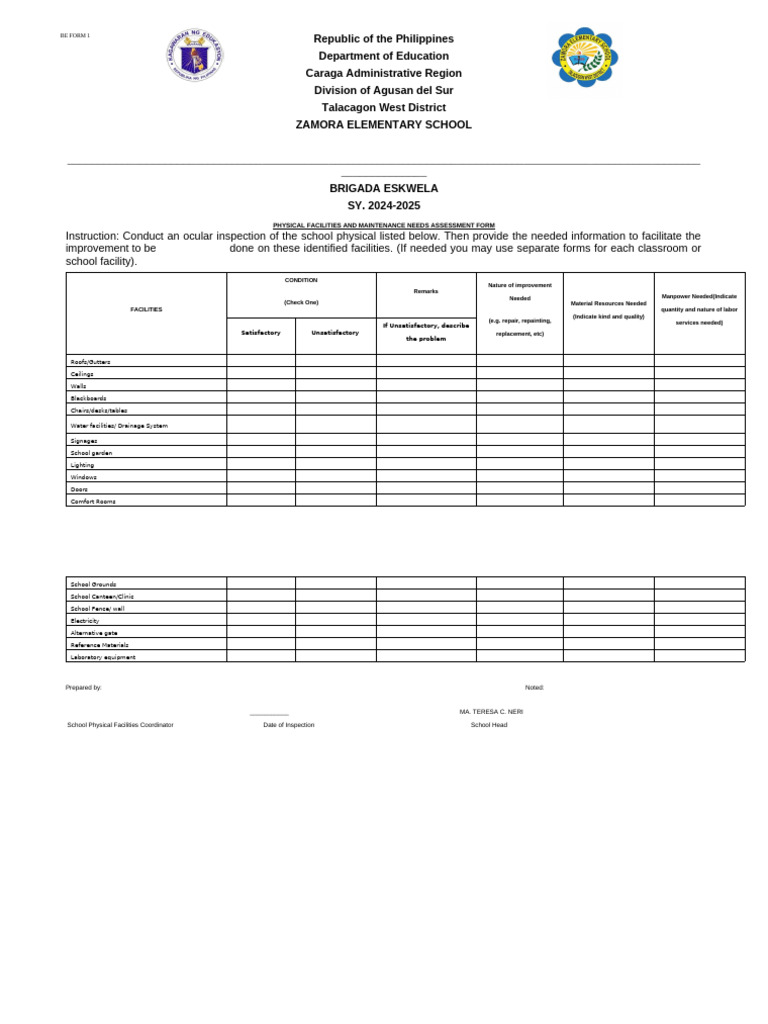 Brigada Eskwela Form 1 | PDF