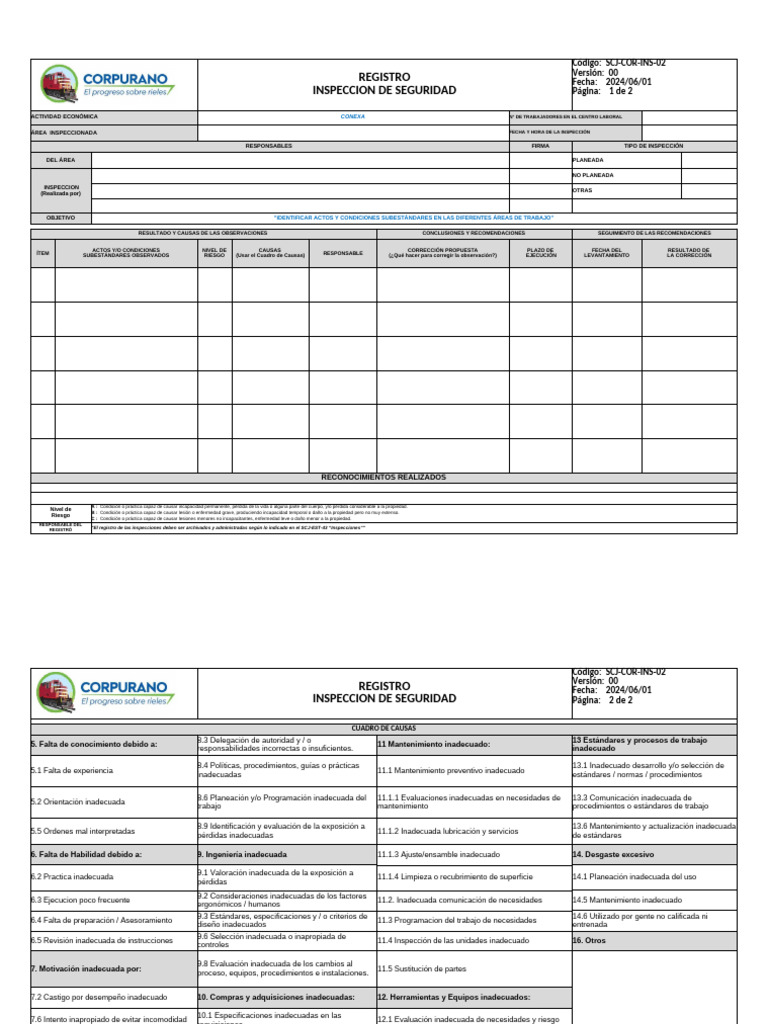 02 Scj-cor-camp-Ins-02 Insp Seguridad en Area de Trabajo | PDF | Ingeniería