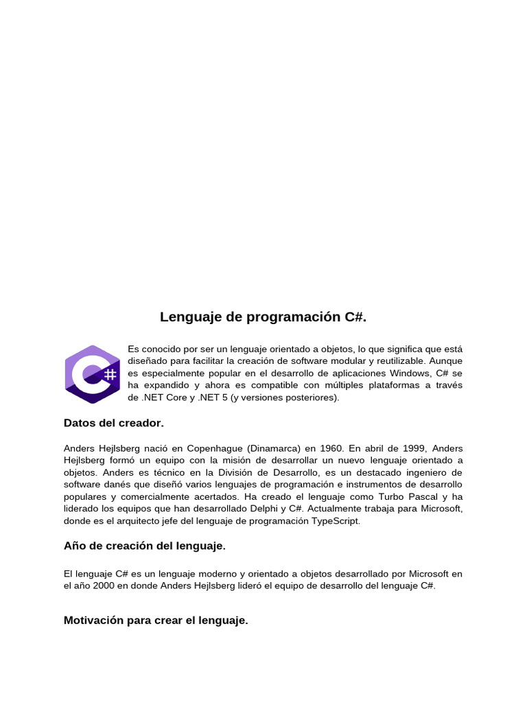 Tarea 1 - Origen de Algunos Lenguajes de Programación | PDF | .NET ...