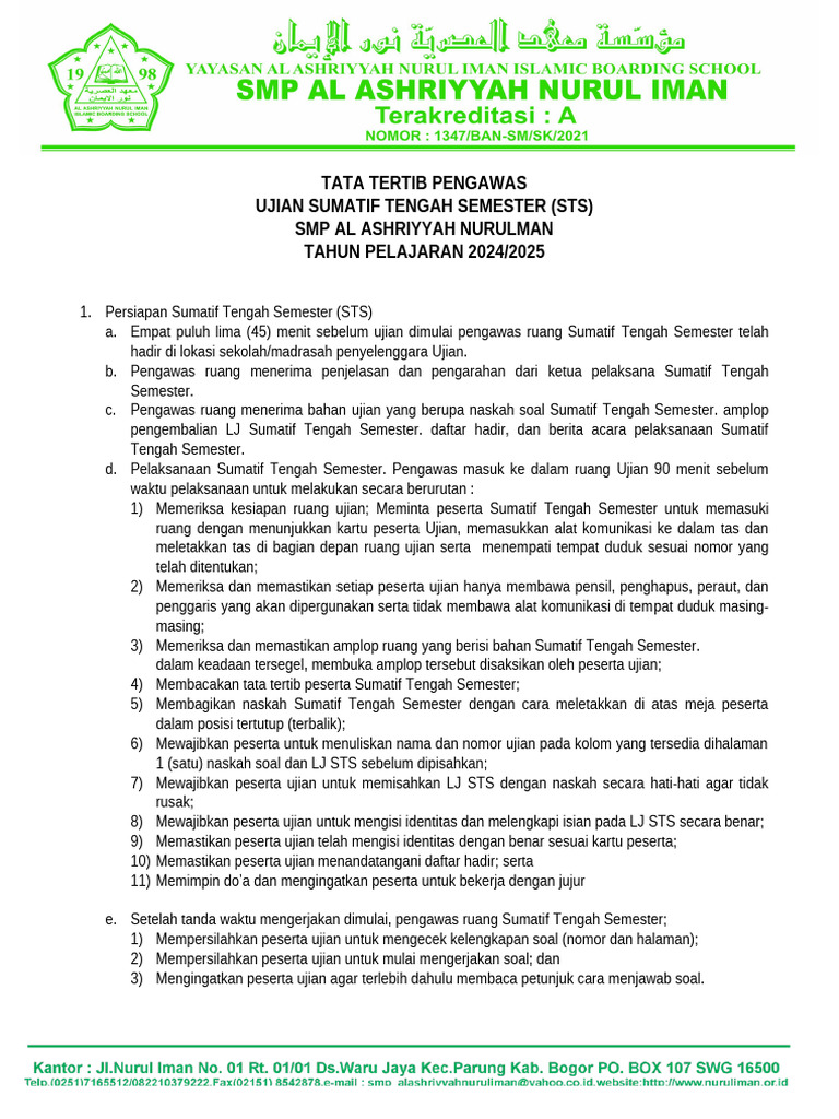 Tata Tertib Pengawas STS | PDF