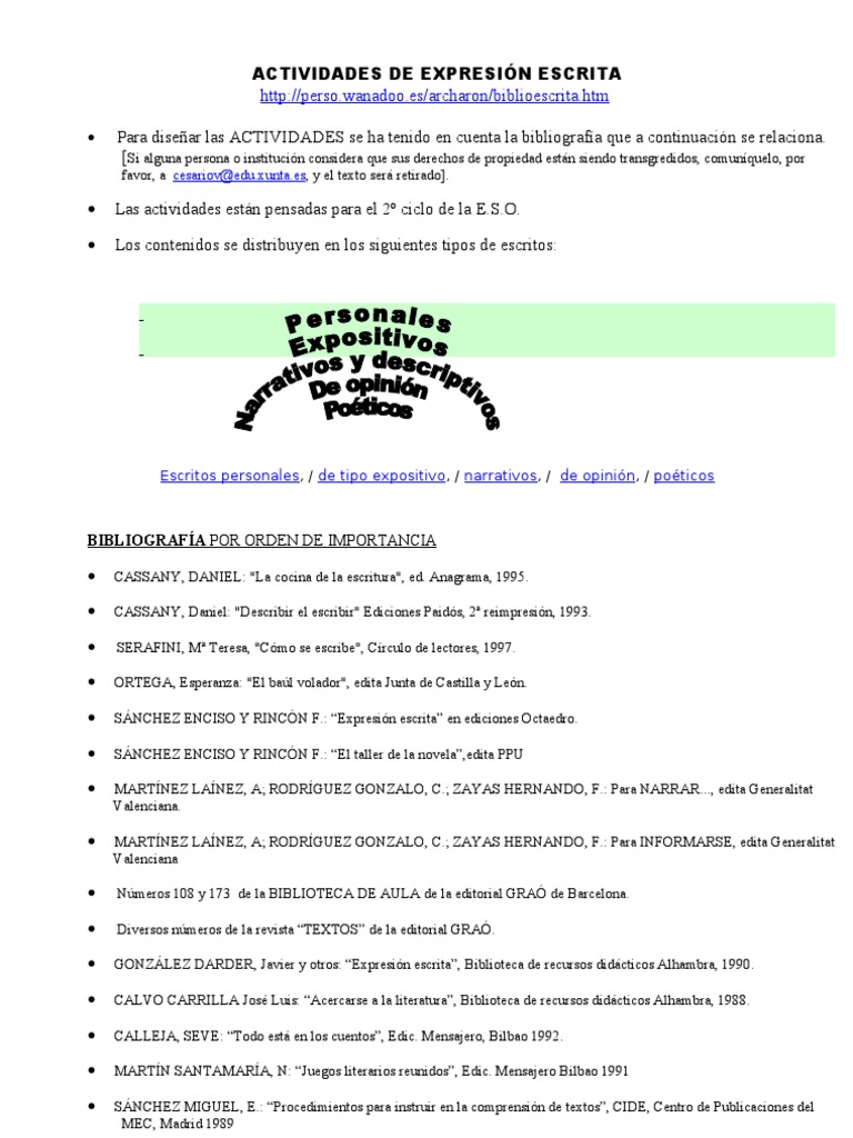 Expresión Escrita Actividades | PDF