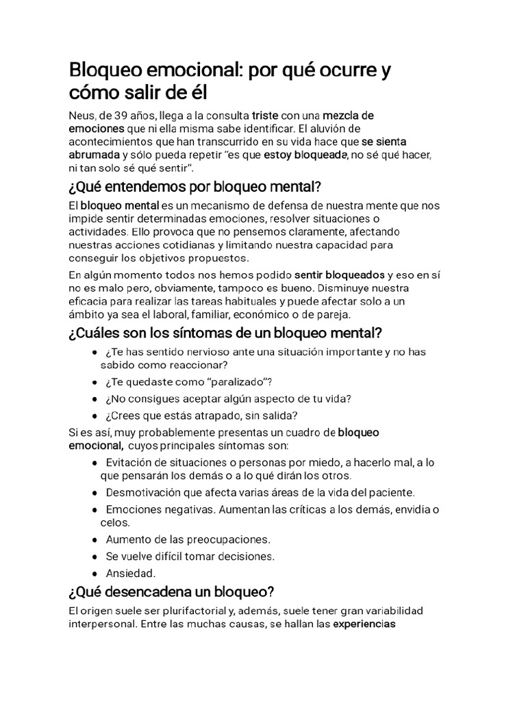 Bloqueo Emocional - Por Qué Ocurre y Cómo Lidiar Con Él | PDF