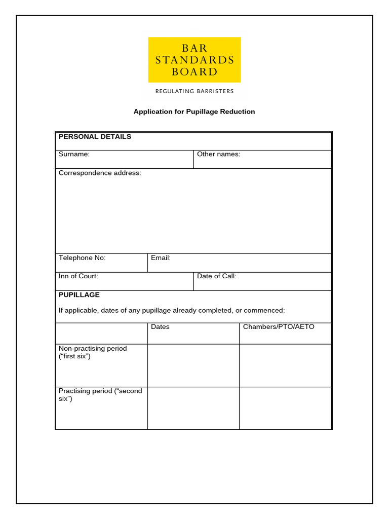 Pupillage Reduction Application Form 2020 | PDF