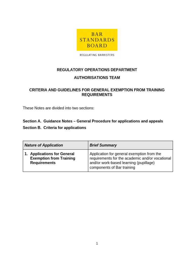 General Exemption From Training Requirements Guidelines 2021 | PDF