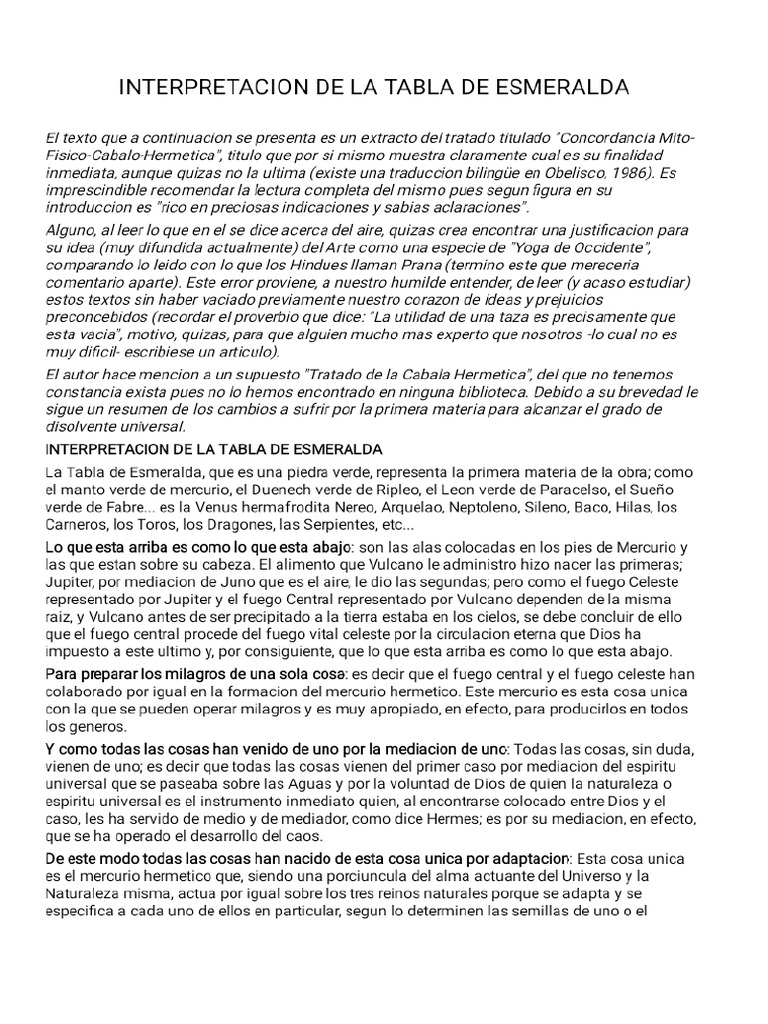 Interpretacion De La Tabla De Esmeralda | PDF