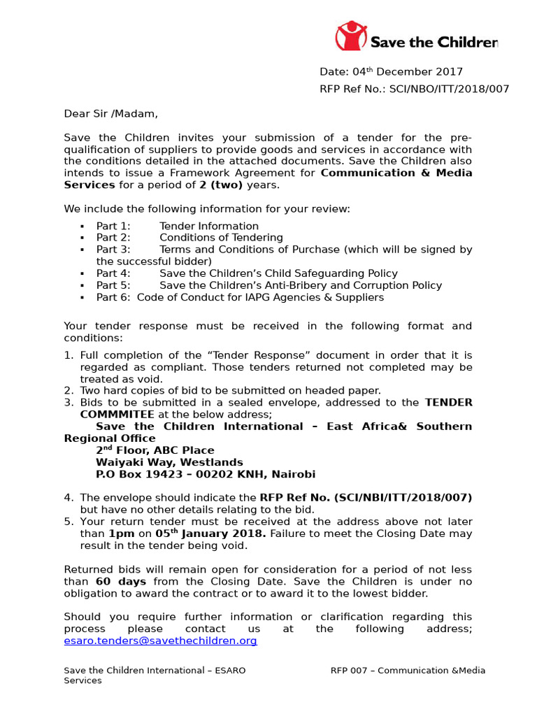 RFP 007 Invitation To Tender Comms &media Services | PDF
