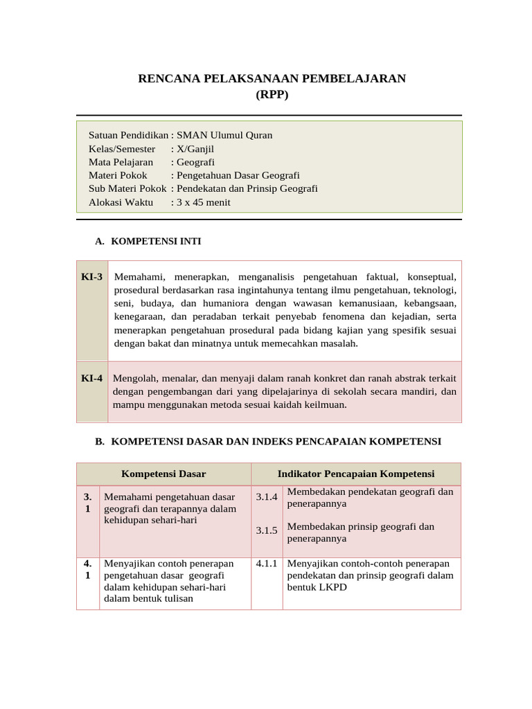 RPP Presentasi Pdktan Dan Prinsip Geografi Ref | PDF