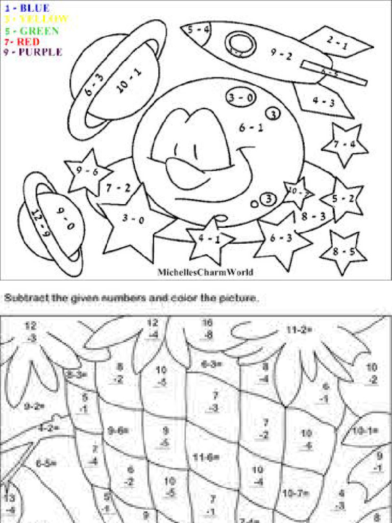 Subtraction Coloring Sheets | PDF