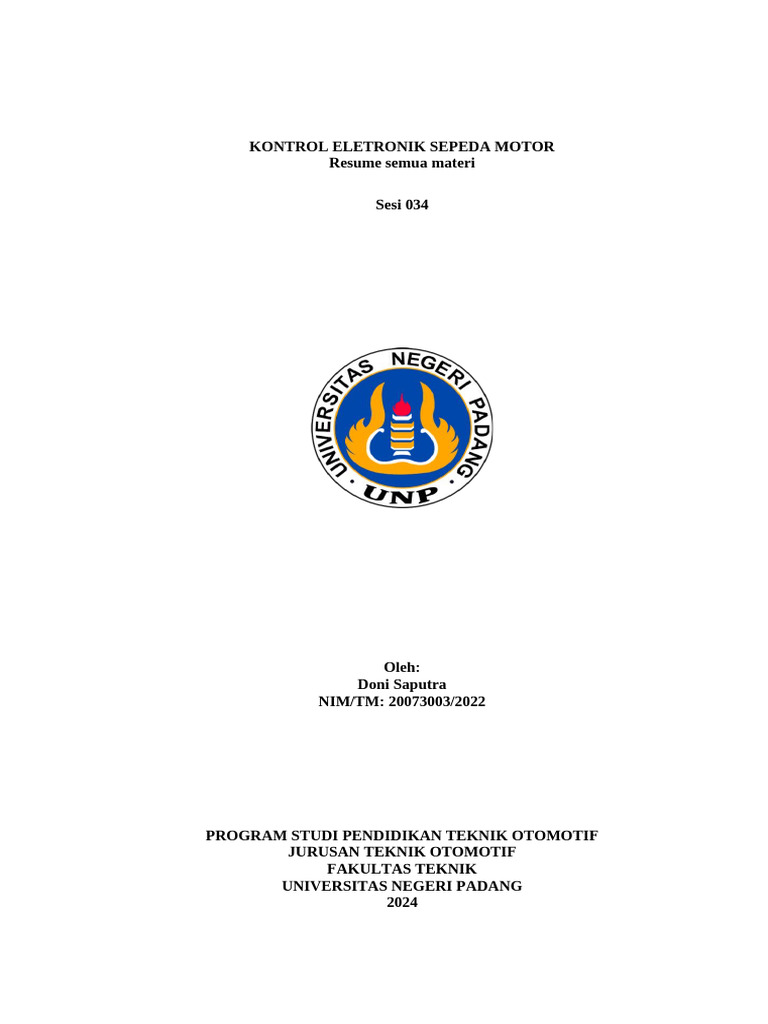 Resume Kontrol Eletronik Sepeda Motor - Doni Saputra (20073003) - 0144 | PDF