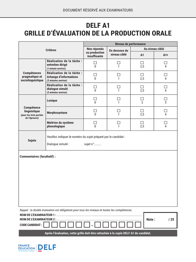 Grille PO DELF A1 2 | PDF