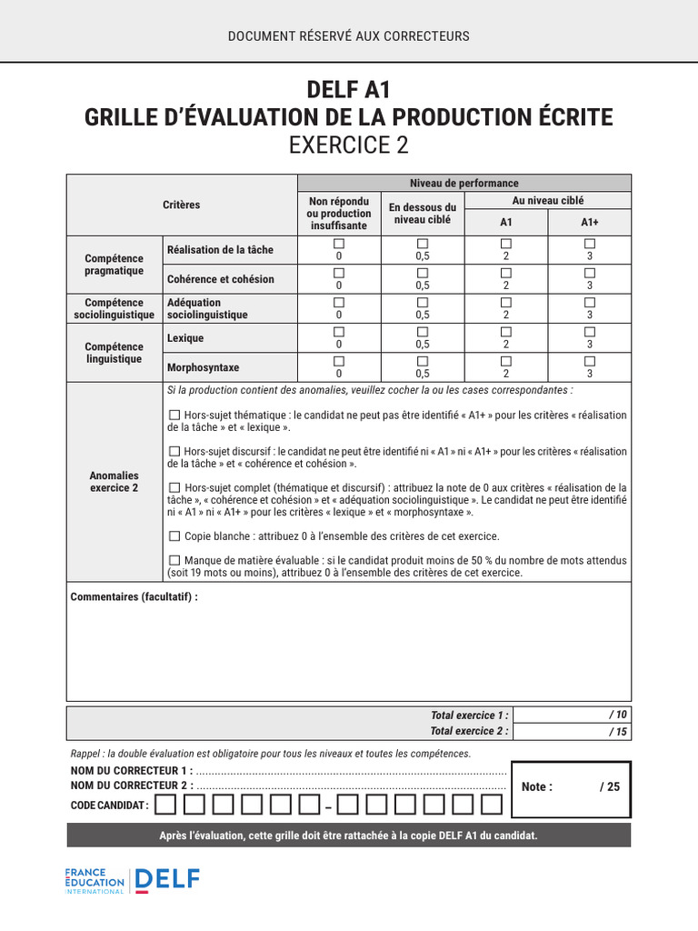 Grille PE DELF A1 2 | PDF