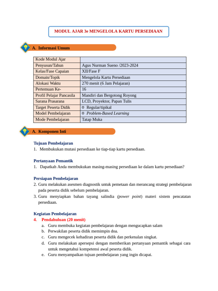 A. Informasi Umum: Modul Ajar 3E Mengelola Kartu Persediaan | PDF