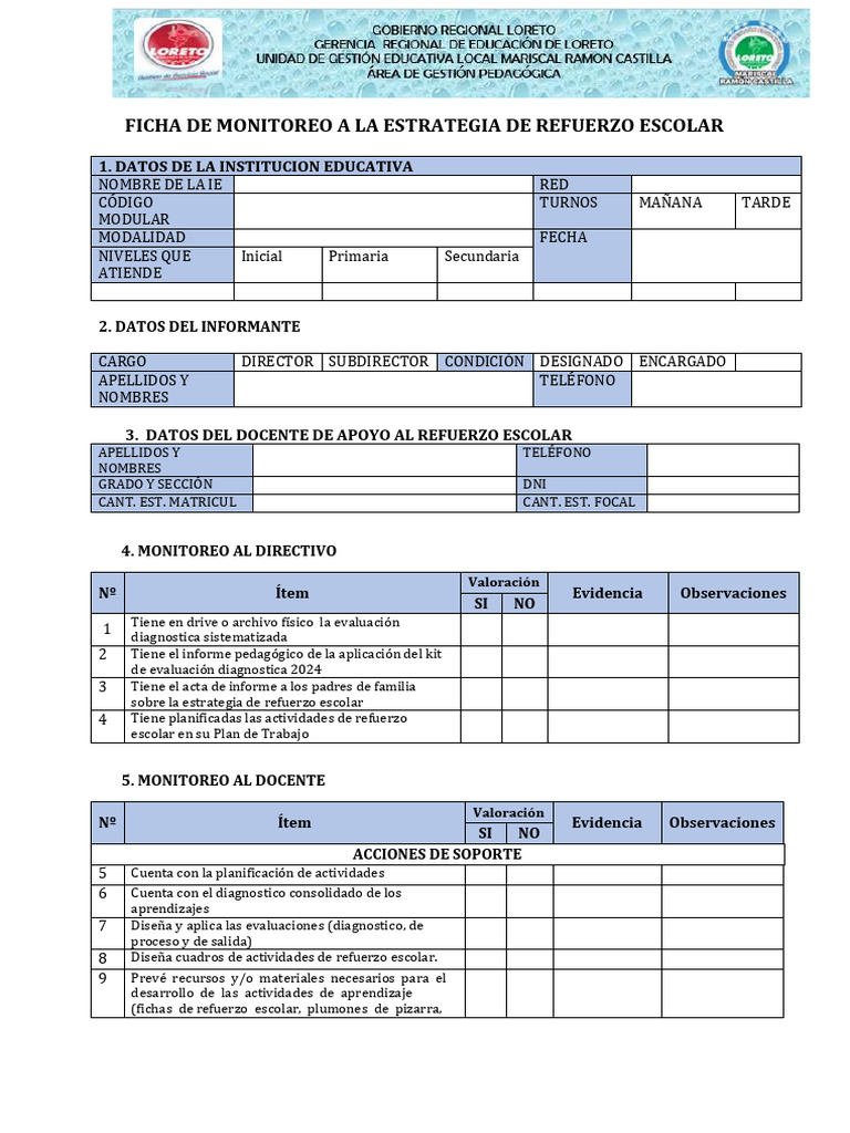 Ficha de Monitoreo A La Estrategia de Refuerzo Escolar | PDF