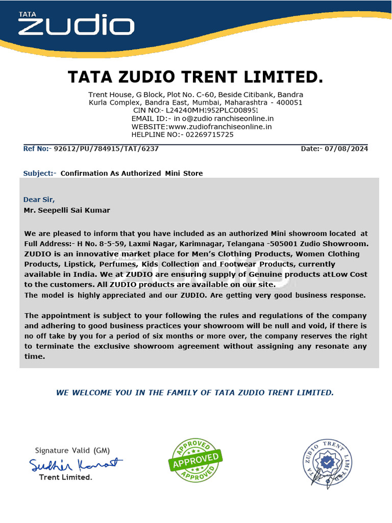 Mr. Seepelli Sai Kumar Approved Letter | PDF