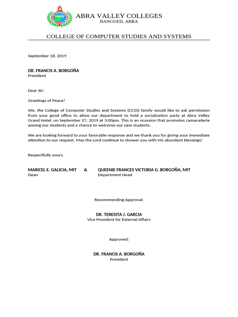 Request Letter for Socialization | PDF